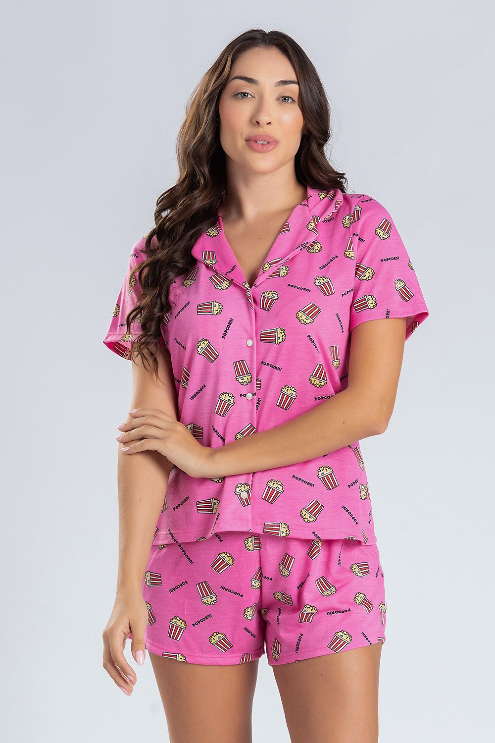 Pijama Americano Curto Loja Zus Pipoca Pink