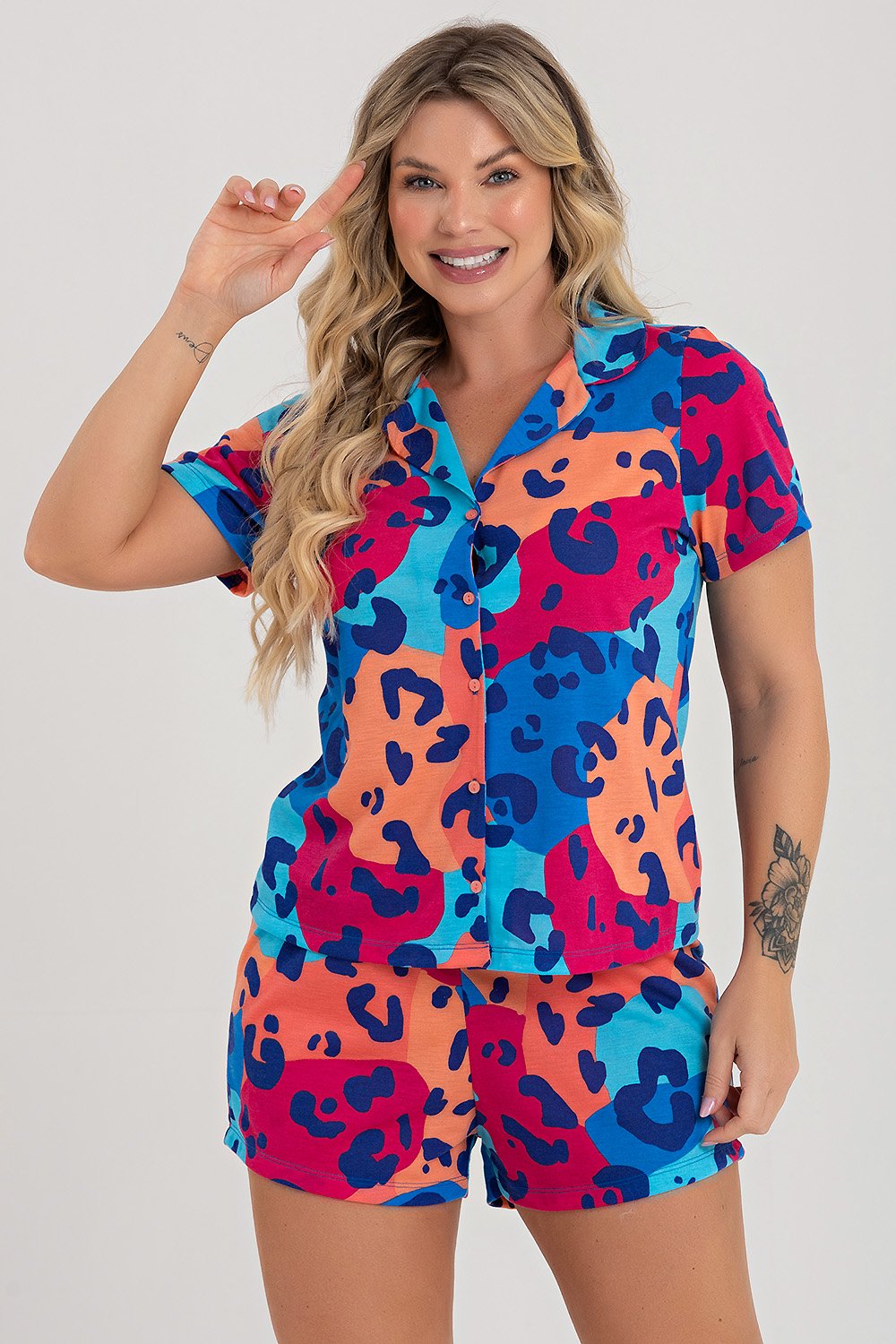 Pijama Americano Curto Loja Zus Animal Print Colorido