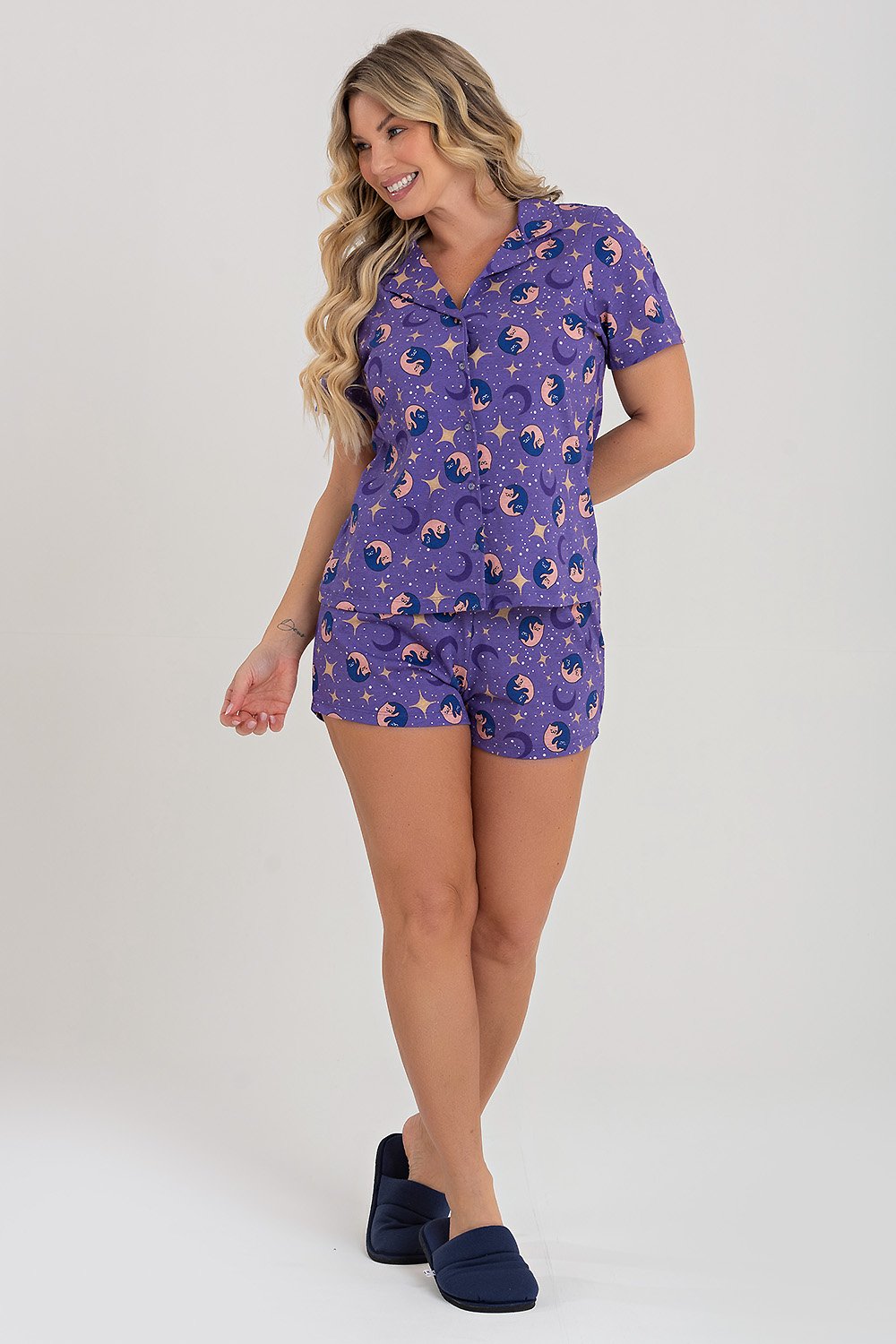 Pijama Americano Curto Loja Zus Roxo Luas